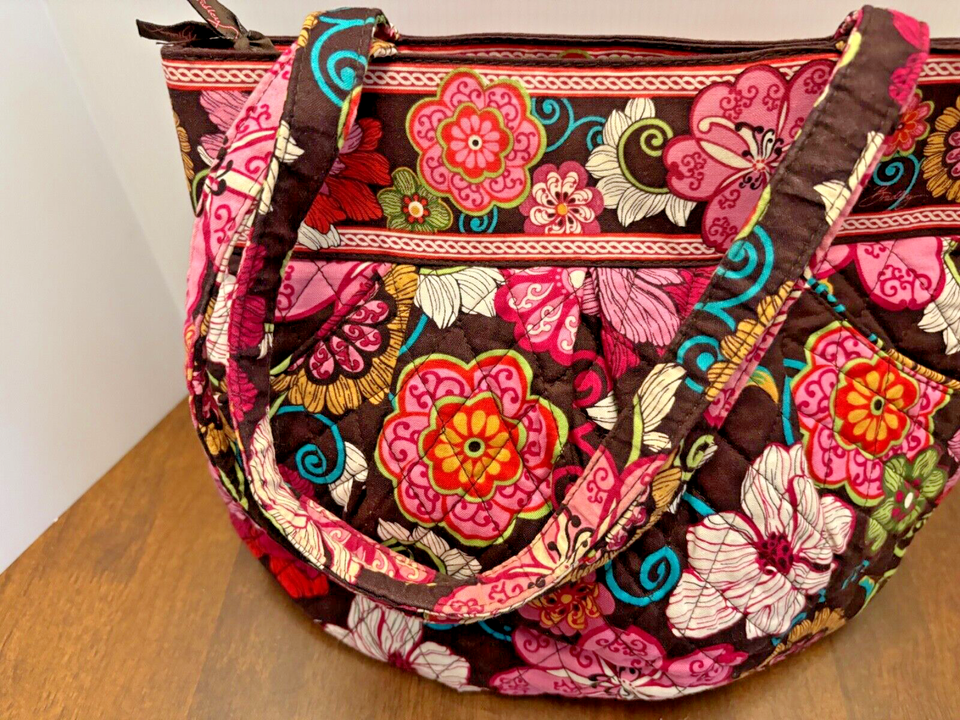 Vera Bradley Mod Floral Pink Tote Bag Zipper Pockets Handbag Purse | eBay