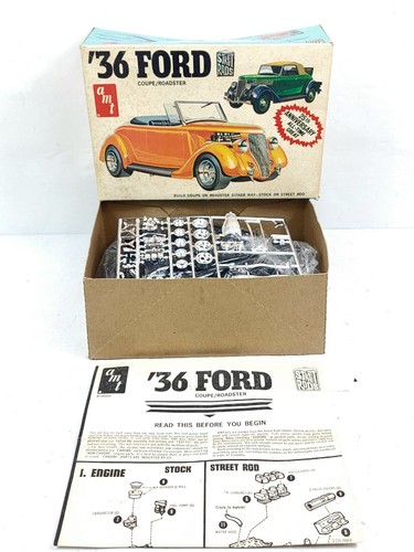 Vintage AMT 36 1936 Ford Coupe Roadster Street Rods 1:25 Model Kit A136 ...
