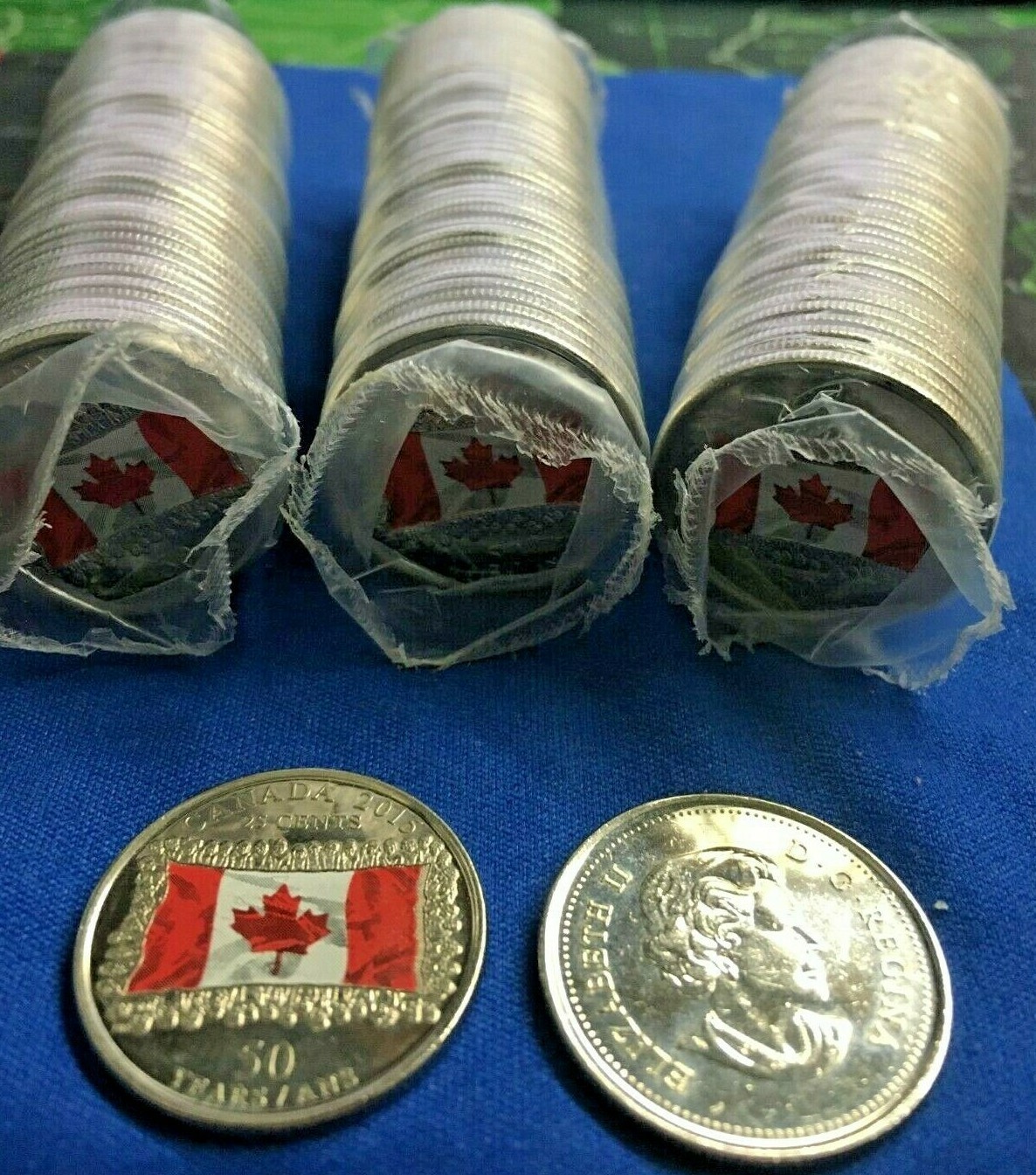 Canada COLOURED quarter 25 cents coin, 50th Anniversary Canadian Flag ...