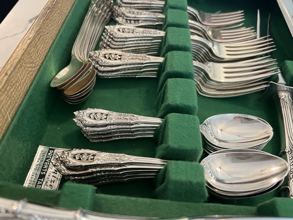*RARE* Antique Wallace Sterling Rose Point flatware silverware set, 93 ...