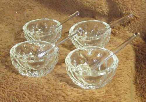 Vintage Set of 4 Clear Cut Crystal Glass Salt Cellars & 4 Fancy Glass ...