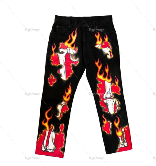 Flame Print Jeans Retro Hip Hop Loose Straight Wide Leg New Fashion ...