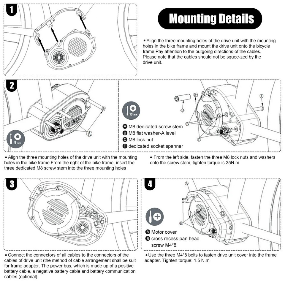 Bafang G510 M620 Mid Drive Motor Conversion Kit 48V 52V 1000W for eBike ...