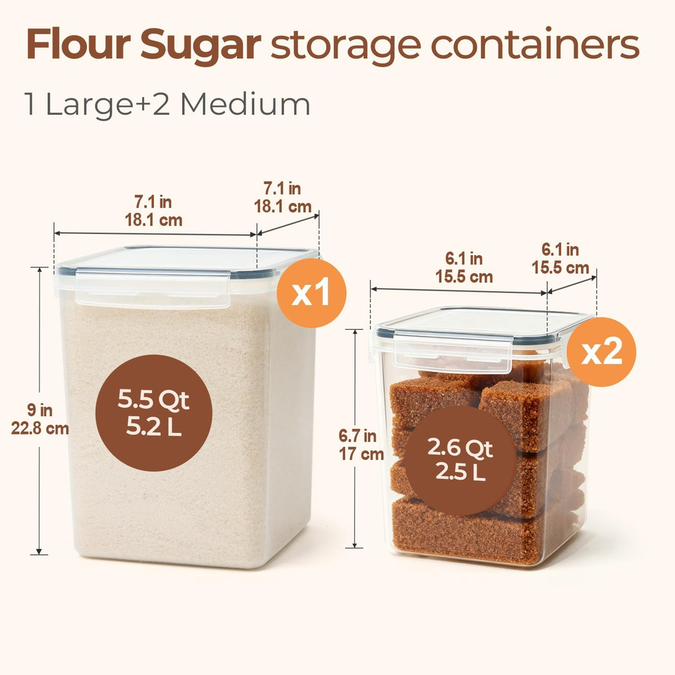 Flour Sugar Storage Containers Set of 3 (5.2L/5.5Qt) (2.5L/2.6Qt*2 ...