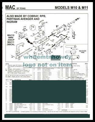 1999 Military Arms Corp MAC of Texas M10 & M11 SMG Schematic Parts List ...