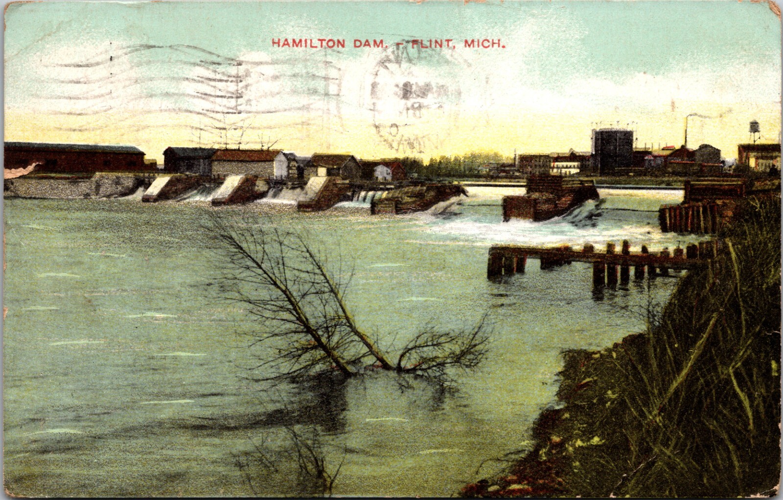1908 Flint Michigan MI Hamilton Dam Vintage Postcard L56 | eBay