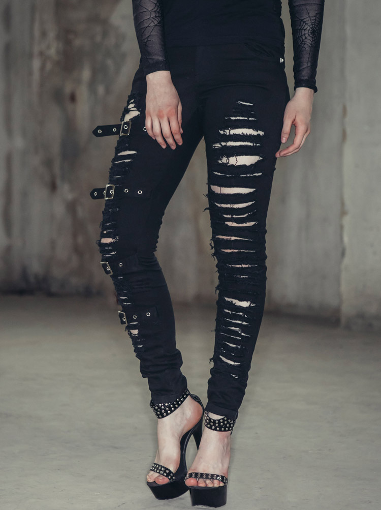Devil Fashion Women Black Gothic Punk Denim Pants Vintage Rock ...