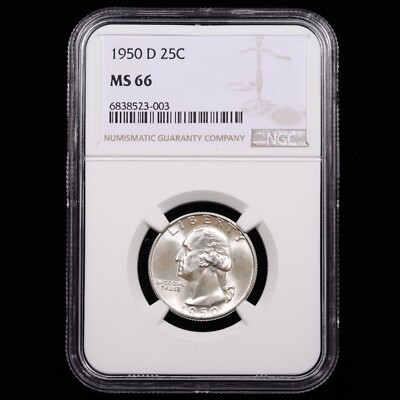 1950-D Washington Quarter 25c - NGC GRADED MS66 - Gentle Color in ...