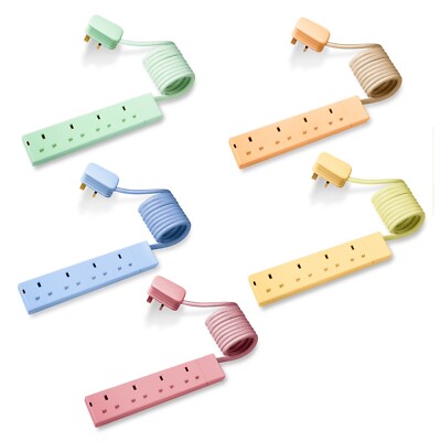 Pastel Electric Coloured Extension Cord Lead Plug Blue Pink Yellow ...