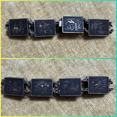 VINTAGE / ANTIQUE JAPANESE DAMASCENE BRACELET HANDMADE ARTISAN GOLD ...