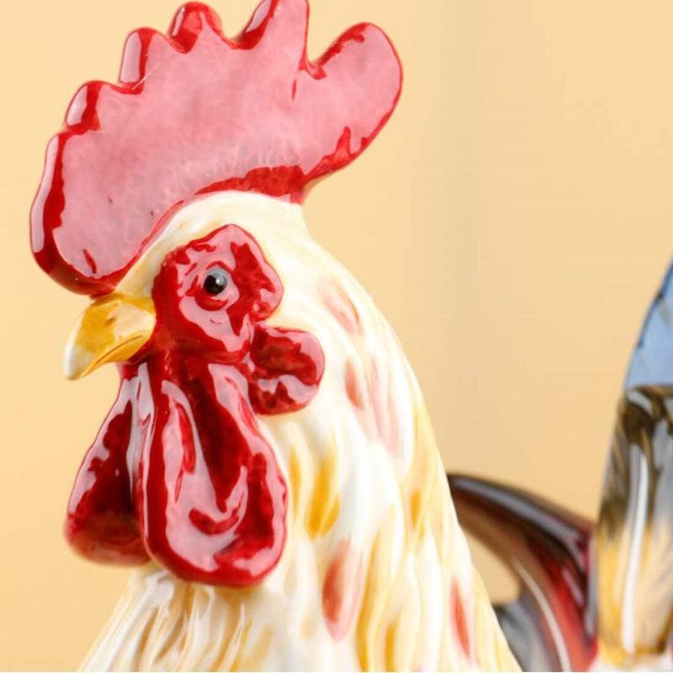 Large Hand-Painted Ceramic Rooster Statue (3D) - Home Decor, Farmhouse ...