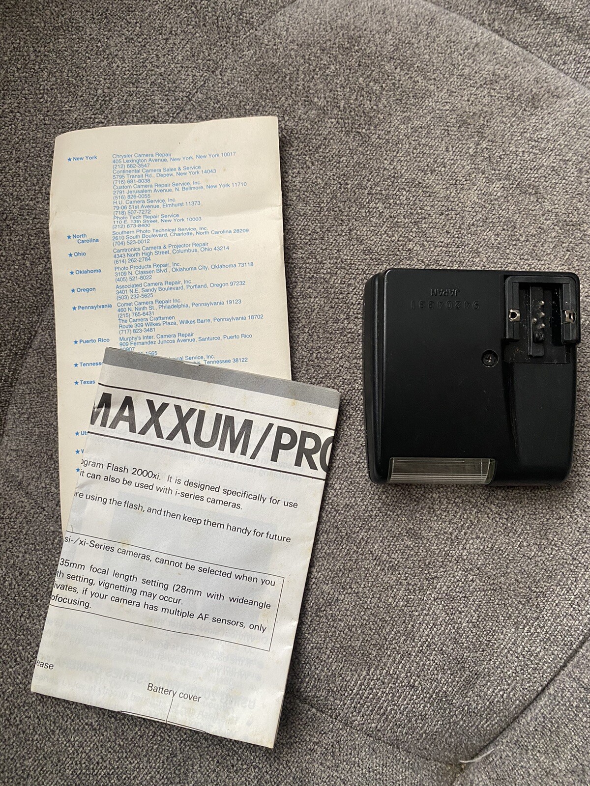 MINOLTA Maxxum D-314i Shoe Mount Camera Flash 2000xi W/paper Work & Box ...