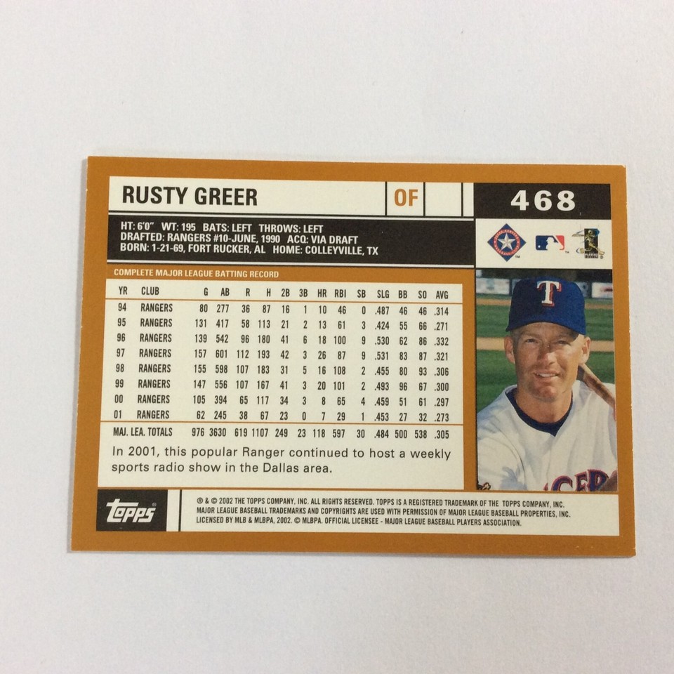 2002 Topps #468 Rusty Greer Texas Rangers | eBay