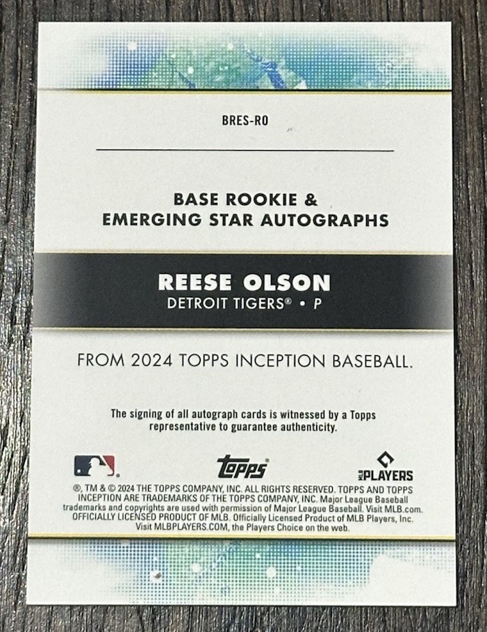 2024 Topps Inception Reese Olson Rookie and Emerging Star On Card Auto ...