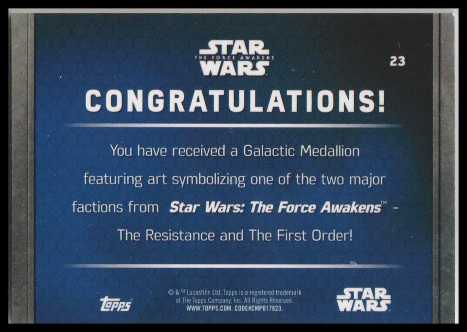 2016 Topps Star Wars The Force Awakens Bronze Medallion #23 Captain ...