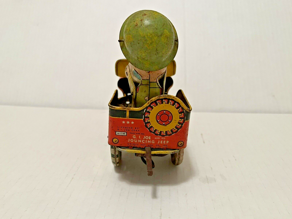 Vintage 1944 GI Joe Jouncing Jeep Wind Up Tin toy WW2 Unique Art Litho ...