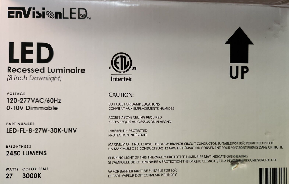 EnVision LED LED-FL-8-27W-30K-UNV Recessed Luminaire 8" Can Light ...