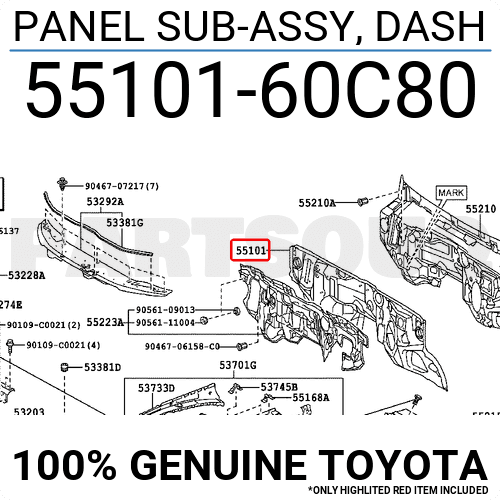 5510160C80 Genuine Toyota PANEL SUB-ASSY, DASH 55101-60C80 | eBay