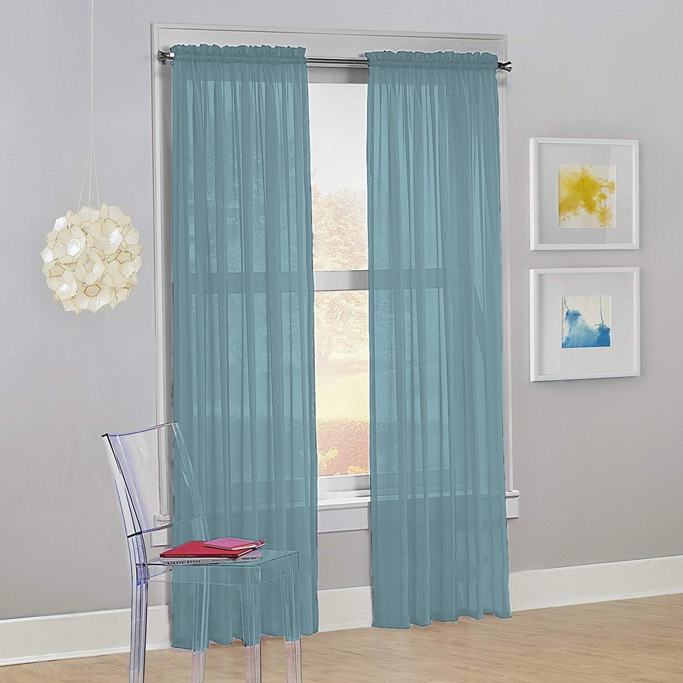 Decotex Set of 2 Sheer Voile Transparent Window Treatment Curtain Panel ...
