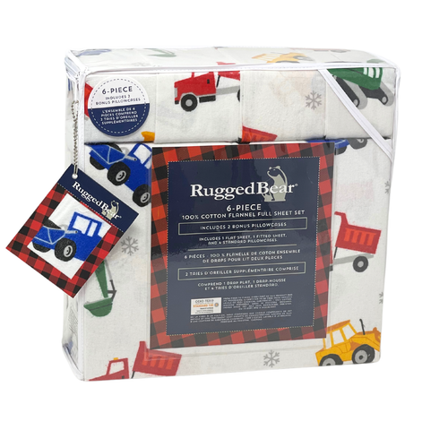 Rugged Bear FULL 6 PC Colorful Construction Trucks Cotton Flannel Sheet ...