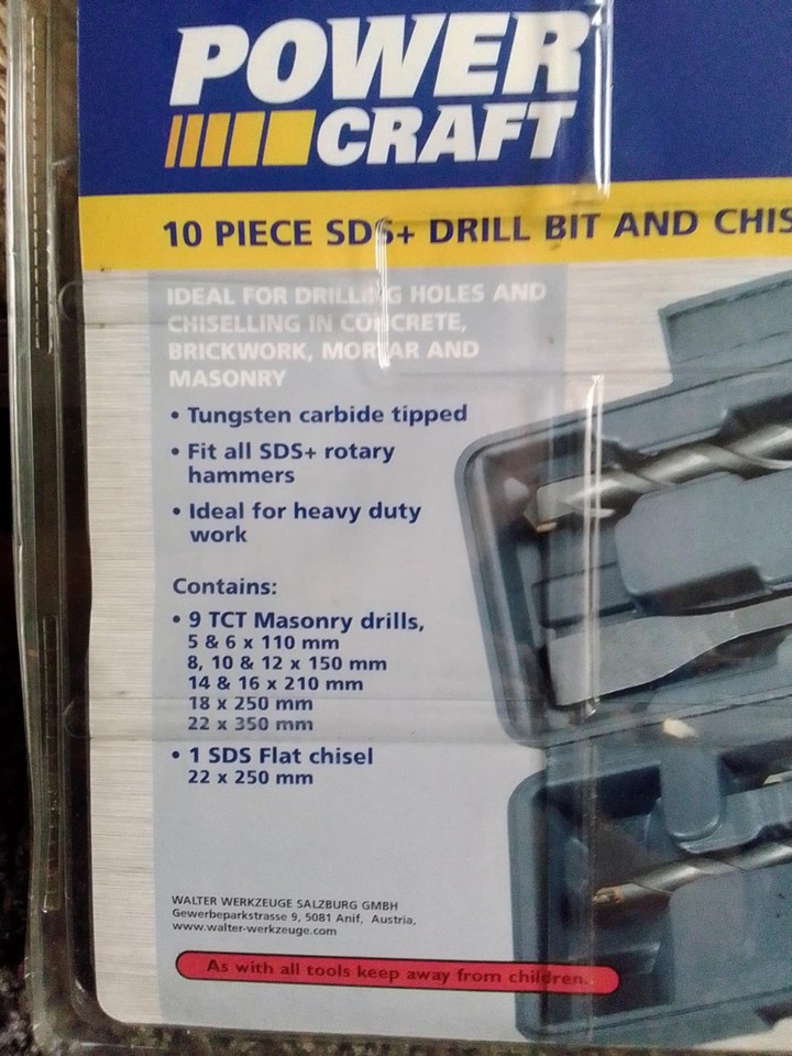 POWER CRAFT 10pc Masonry SDS Drill & Chisels Bit Set (SEE DETAILS ...