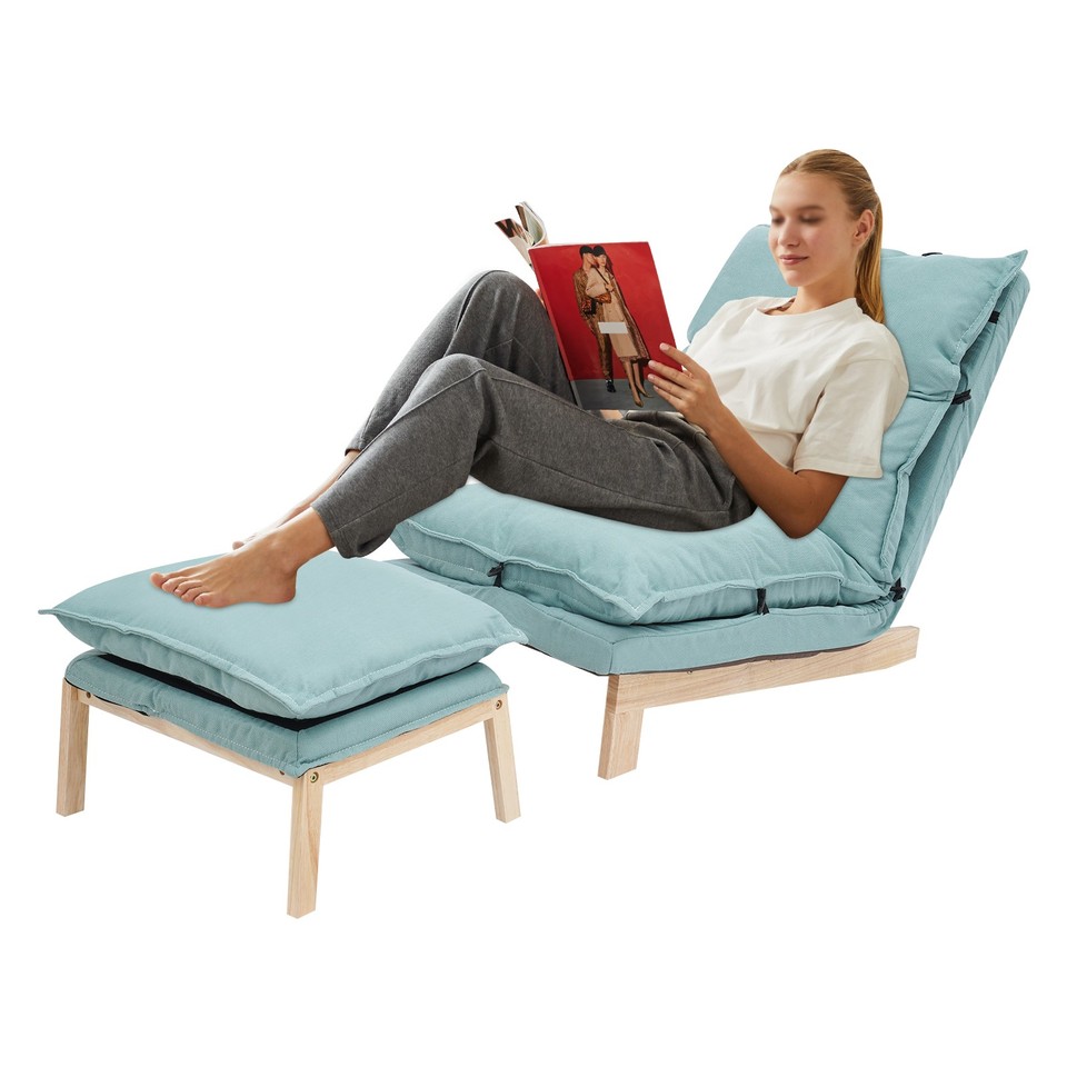 Leisure Balcony Adjustable Recliner Green Single Lazy Sofa Lounge Chair ...