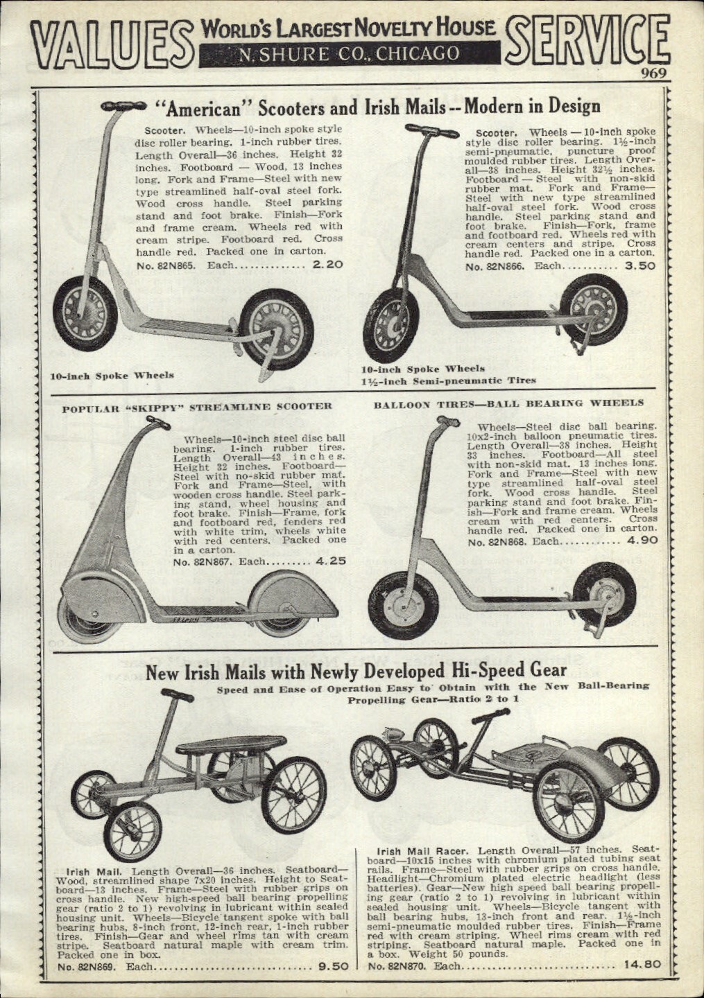 1938 PAPER AD Toy High Speed Irish Mail Skippy Sidewalk Scooter Pedal ...