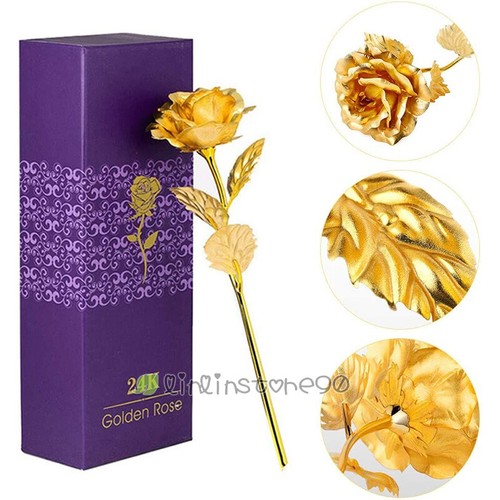 24K Gold Rose Foil Trim Dipped Real Flower Love Eternal Valentine Gift ...