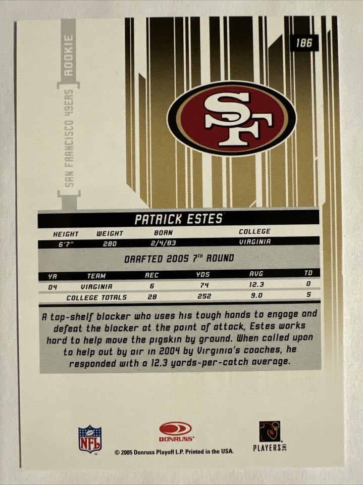 2005 Leaf Rookies & Stars Longevity /999 Patrick Estes #186 Rookie RC ...