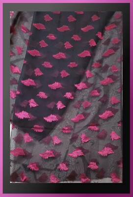 Fabric Embroidered Black Organza Deep Raspberry Pink 80 Inches Long 45 ...