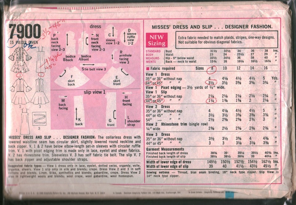 7900 Vintage Simplicity Sewing Pattern Misses Dress Slip Designer ...
