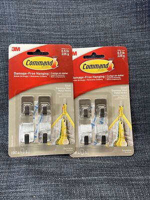 Command Small Stainless Steel Metal Adhesive Hooks New 4 Hooks, 2 pack ...