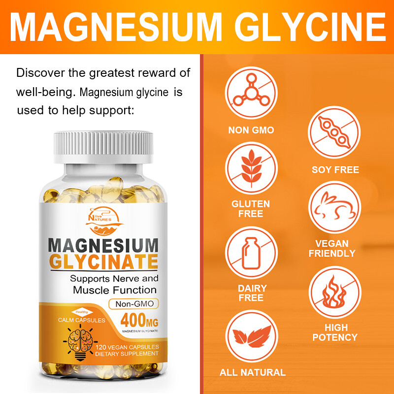 400mg Magnesium Glycinate Supplement High Absorption Magnesium Capsules ...