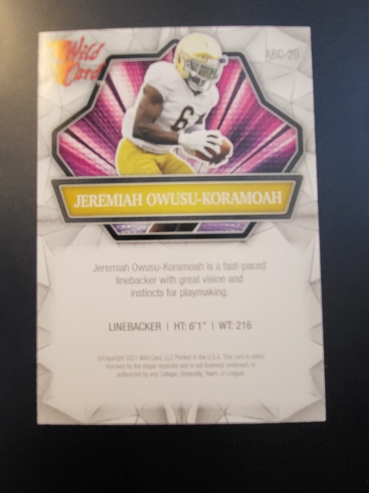 2021 Wild Card Alumination Jeremiah Owusu-Koramoah RC card #ABC-20 | eBay