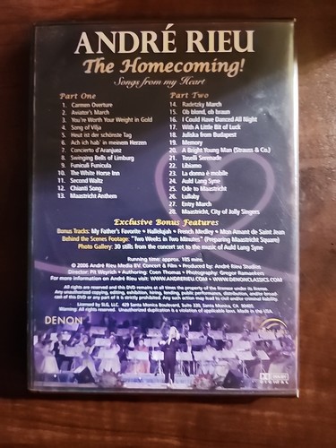 Andre Rieu The Homecoming (DVD, 2012) Songs from my Heart - PBS Premium Ed. | eBay
