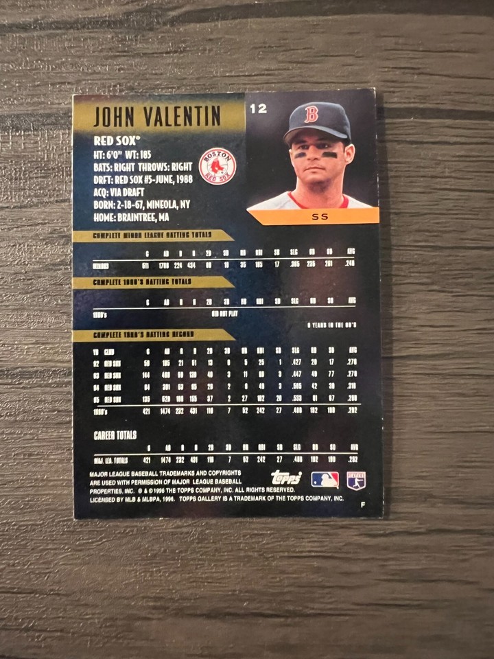 1996 Topps Gallery The Classics Baseball Card #12 John Valentin, Red ...