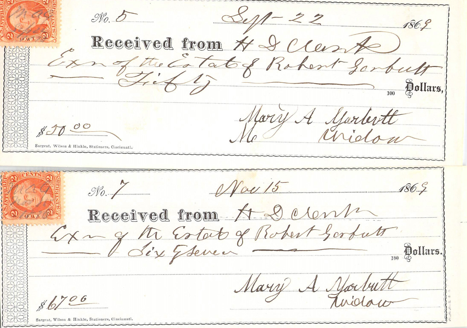 1869 REVENUE STAMP CHECK RECEIPT DRAFT BACK OF BOOK 2 ITEMS | eBay