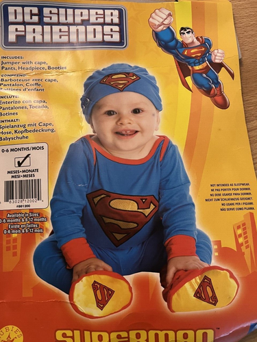 DC Comics Infant Superman Costume Baby Bodysuit Pants Hat & Booties 0-6 ...
