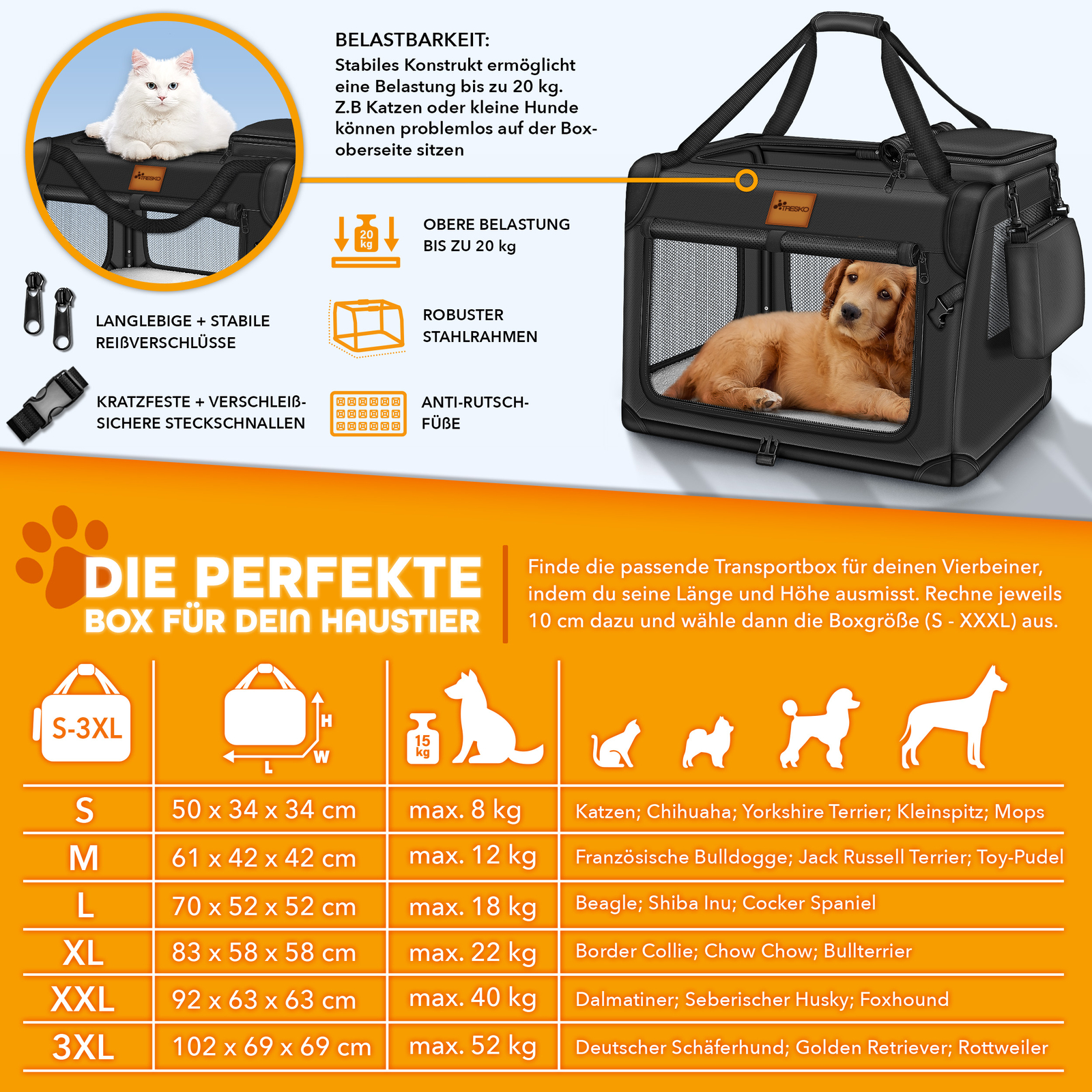 TRESKO® Hundebox faltbar Hunde Transportbox Auto Transporttasche ...