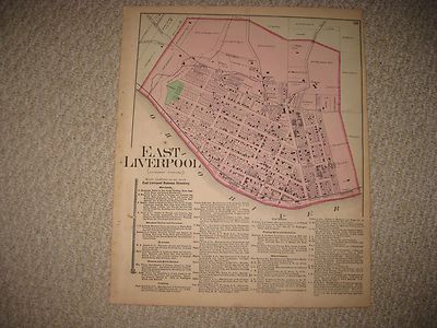 ANTIQUE 1870 EAST LIVERPOOL CITY COLUMBIANA COUNTY OHIO HANDCOLORED MAP ...