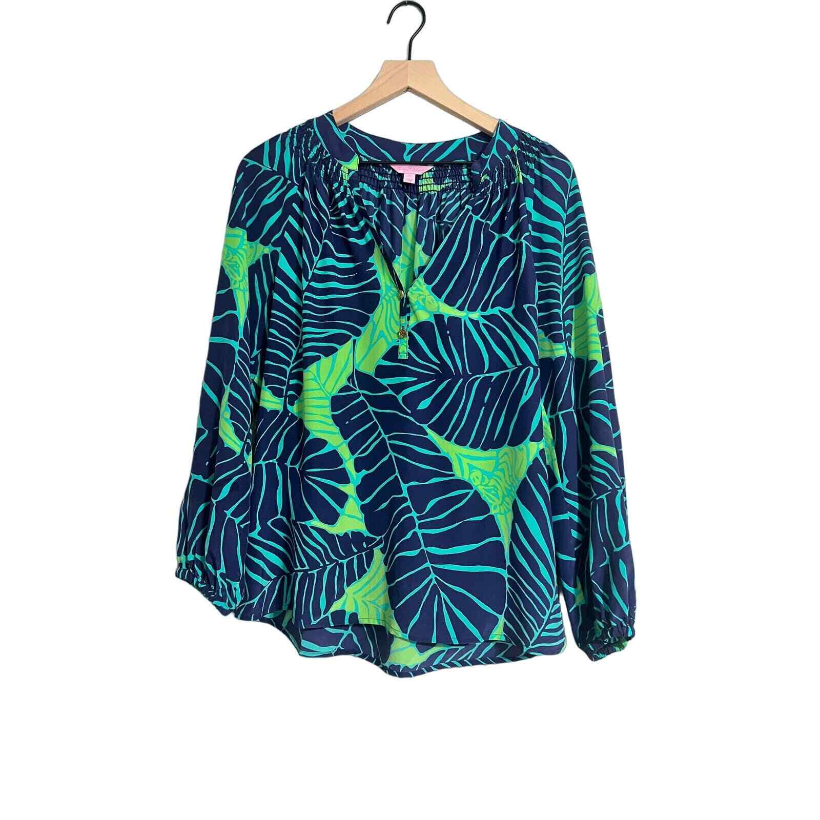 Lilly Pulitzer Elsa Silk Blouse Under The Palm Leaf … - Gem