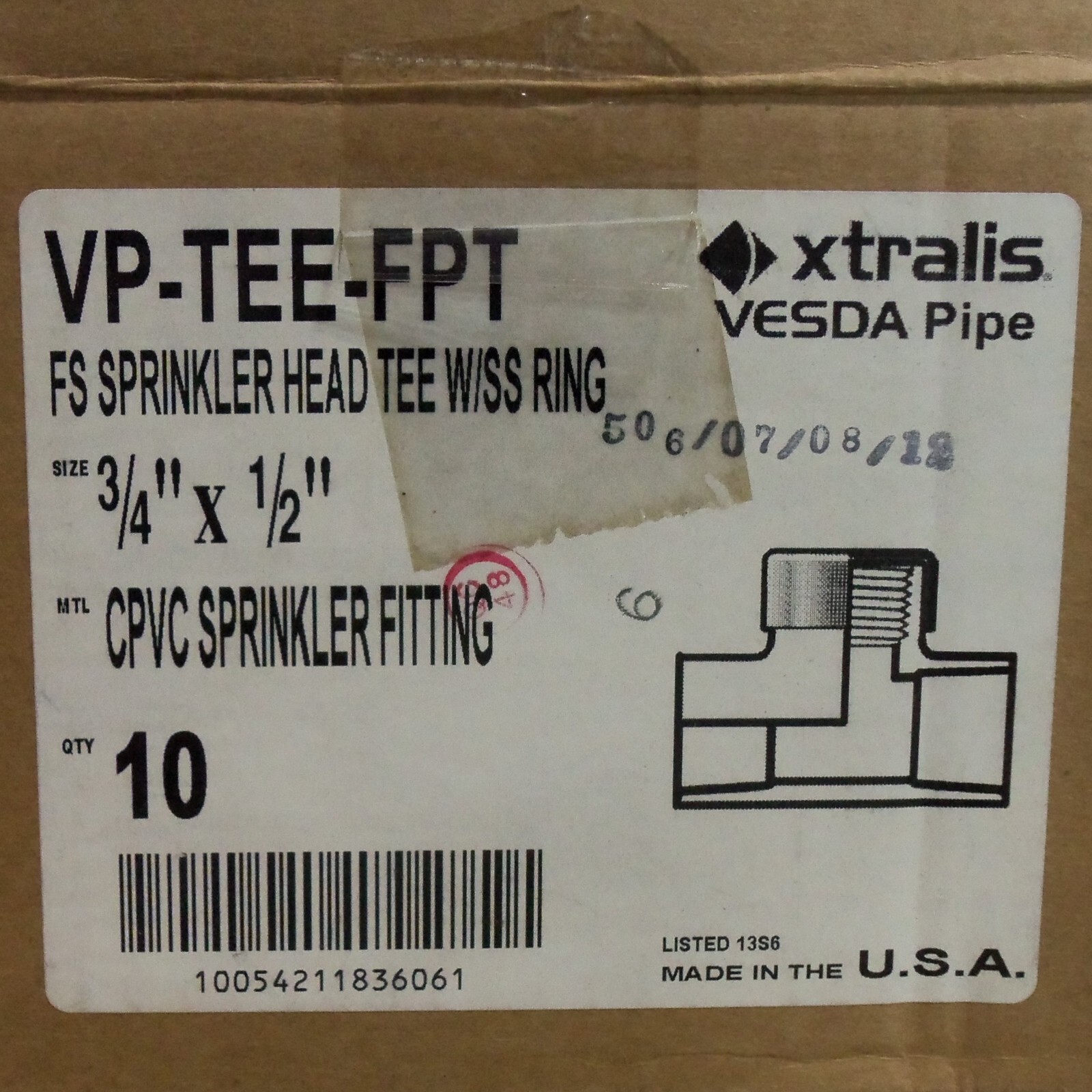 NEW XTRALIS VESDA PIPE VP-TEE-FPT BOX OF 10 FS SPRINKLER HEAD TEE W/ SS ...