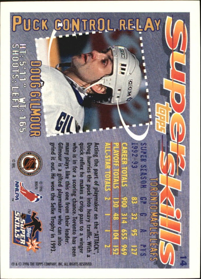 1995-96 Topps SuperSkills Maple Leafs Hockey Card #14 Doug Gilmour | eBay