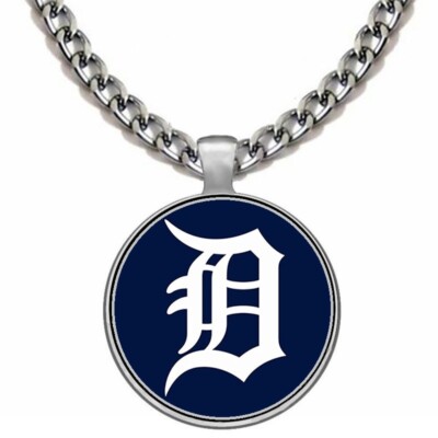 Large Detroit Tigers Stainless Steel Chain Link Pendant Necklace Free ...