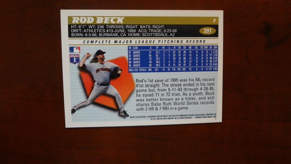1996 TOPPS #201 ROD BECK BASEBALL CARD | eBay