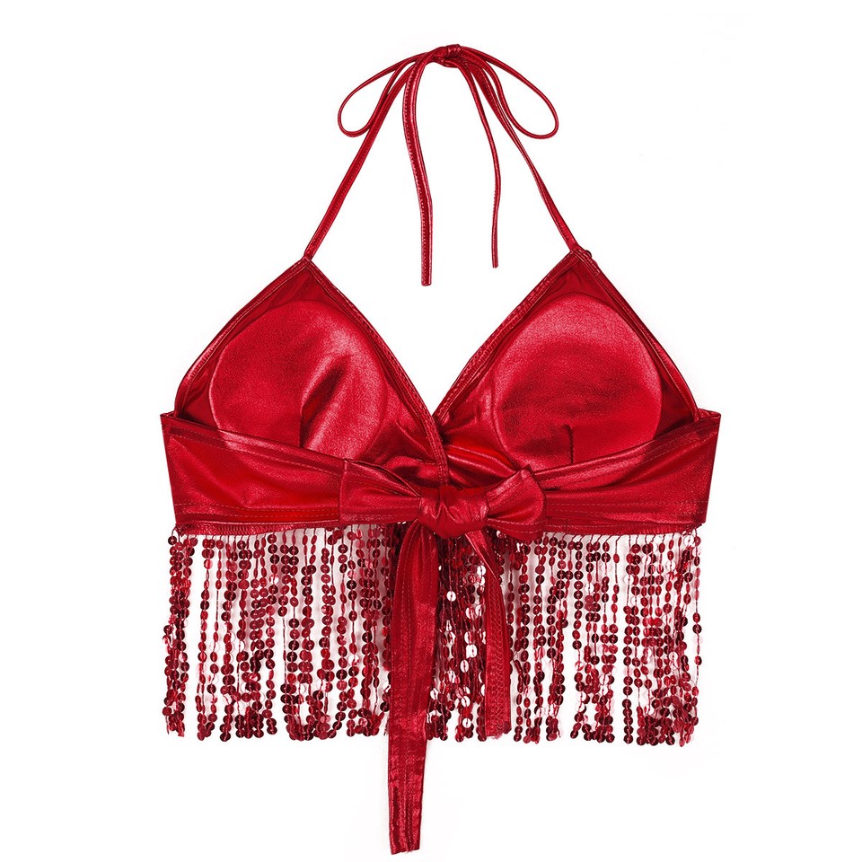 Womens Sequin Halter Salsa Belly Dance Bra Tops Party Club Wear Costume ...