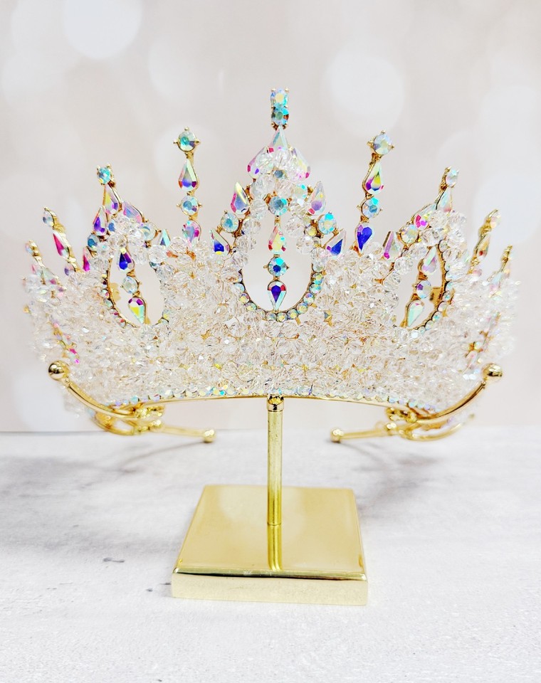 Gold Princess Crown, Prom headpiece, Bridal tiara, Diamond Crystal ...