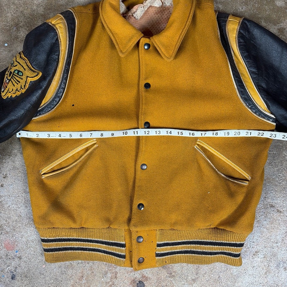 Vintage 60s High School Letterman Varsity Jacket Wool Leather Mens L | eBay
