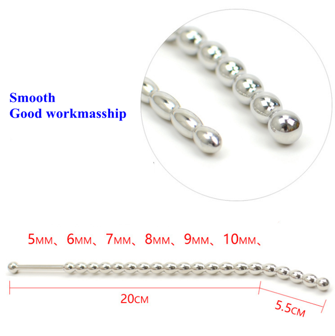 Long Penis Plug Soundings 304 Stainless Steel Beads plug for Men 5-10mm ...