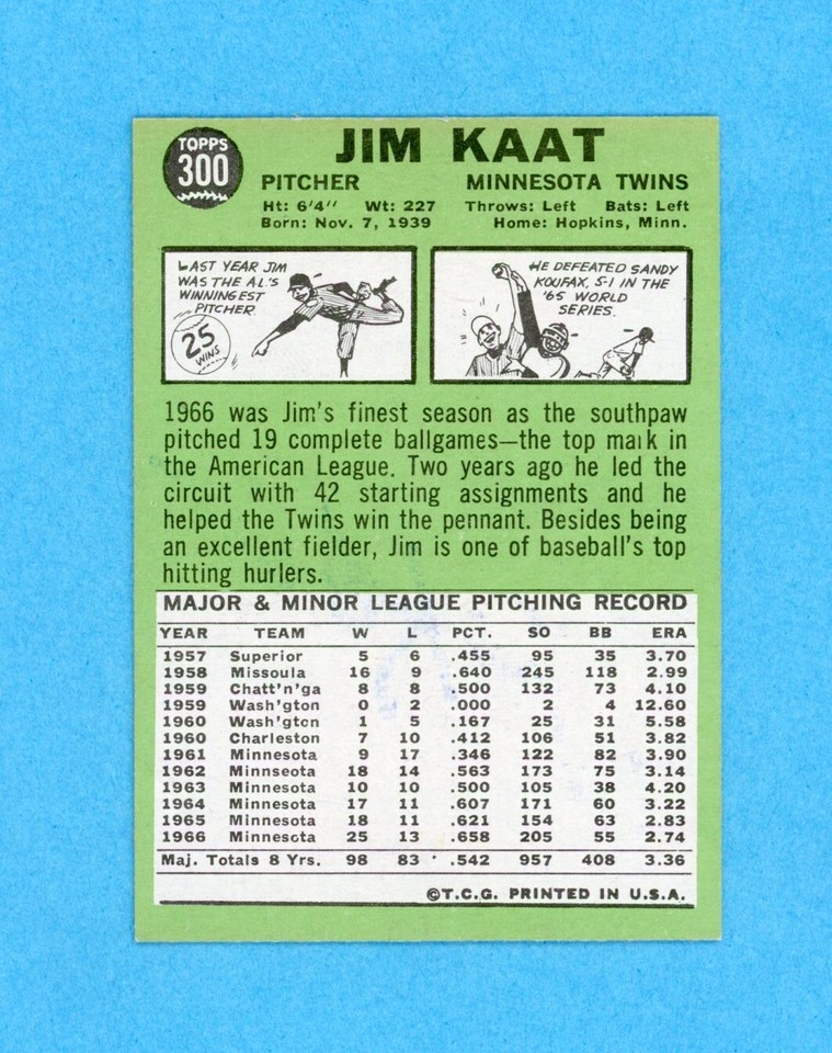 Jim Kaat Signed 1967 Topps Card #300 Auto with B&E Hologram | eBay